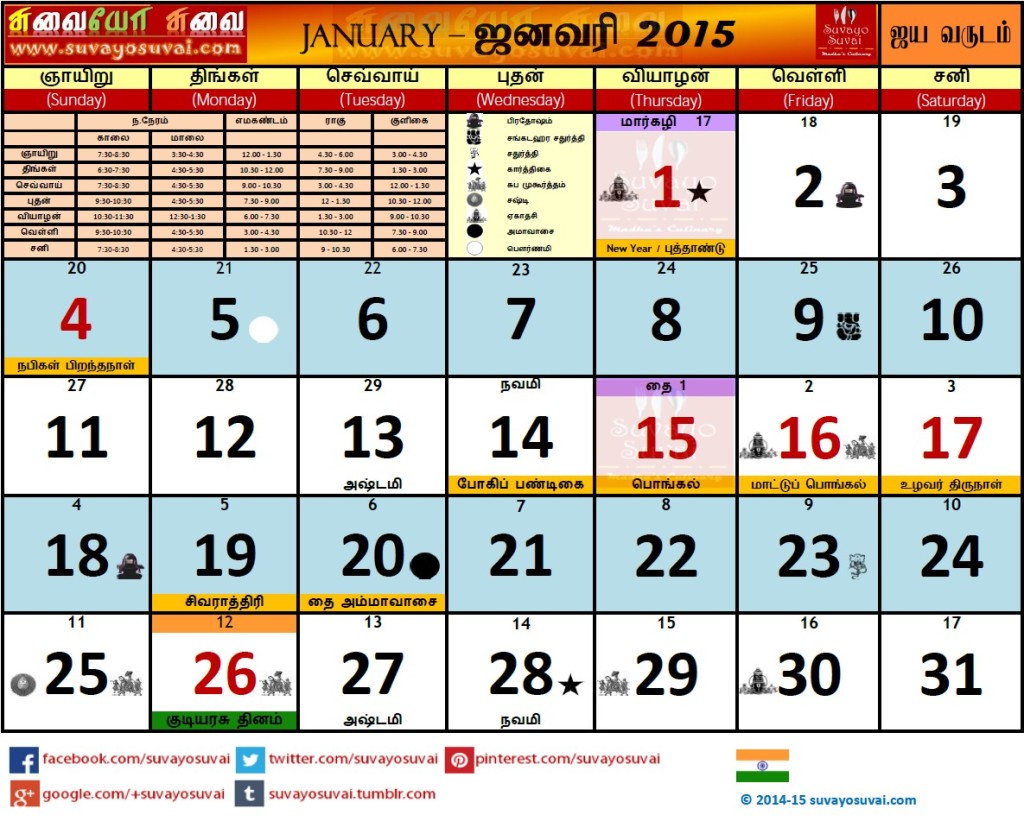 2015 Tamil Calendar – Suvayo Suvai